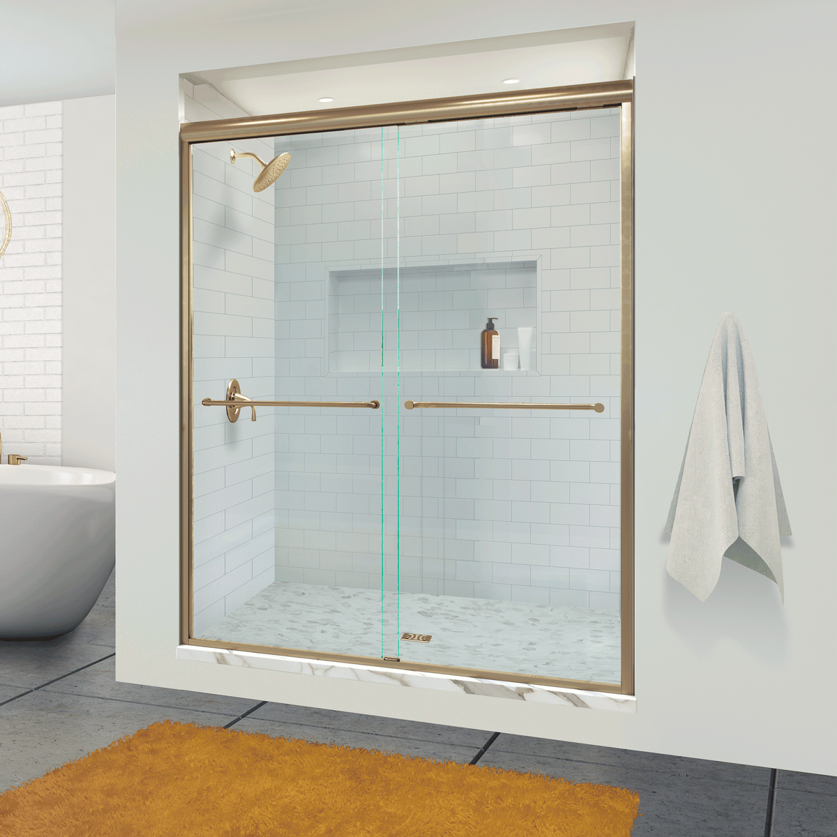 1200 Series 47 in. W x 70 in. H Semi-Frameless Bypass Sliding Shower ...