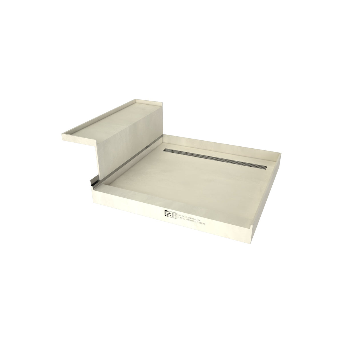 Base'N Bench® 48 In x 60 In Single Curb Shower Pan with Back Drain ...