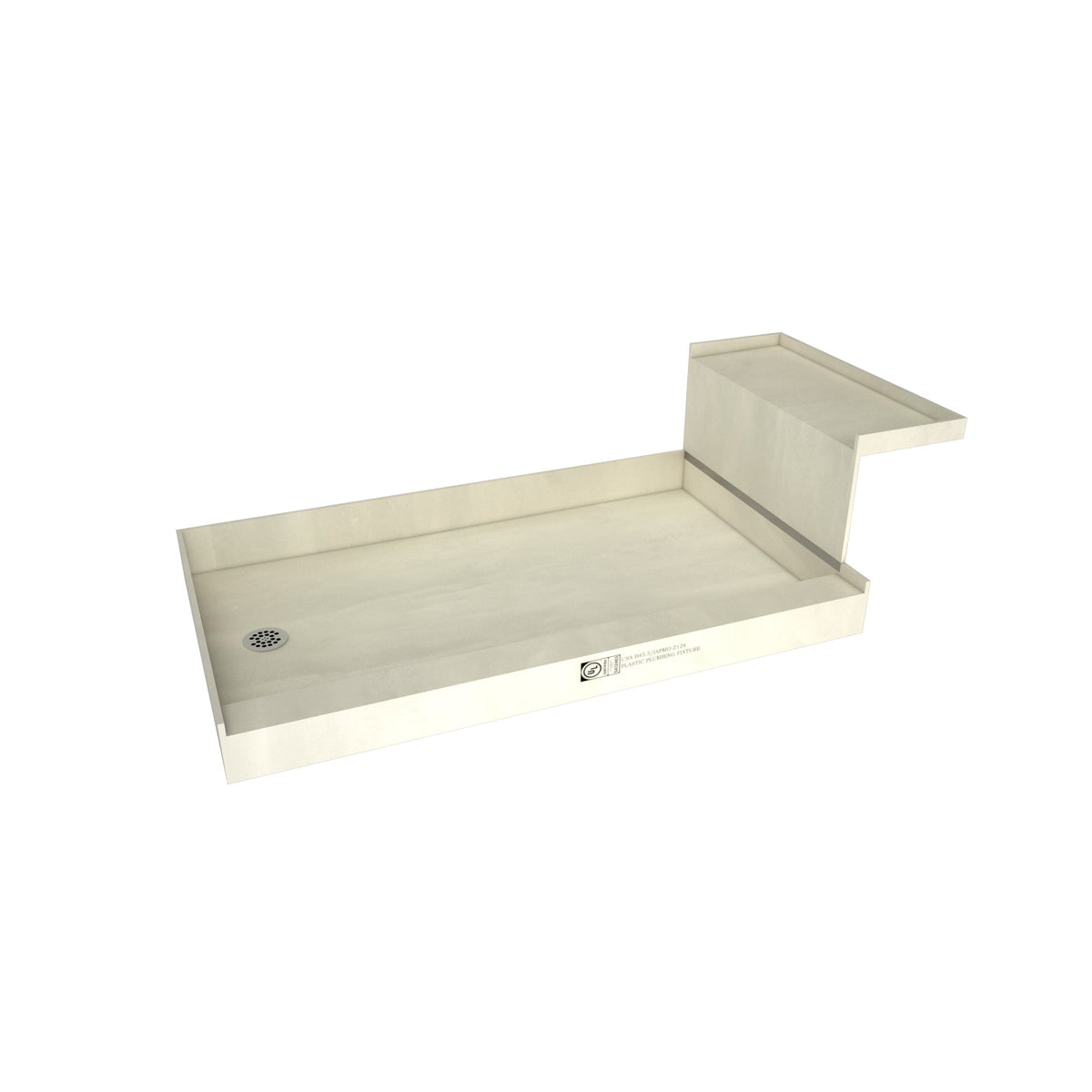 Base'N Bench® 30 In x 60 In Single Curb Shower Pan with Left Drain ...