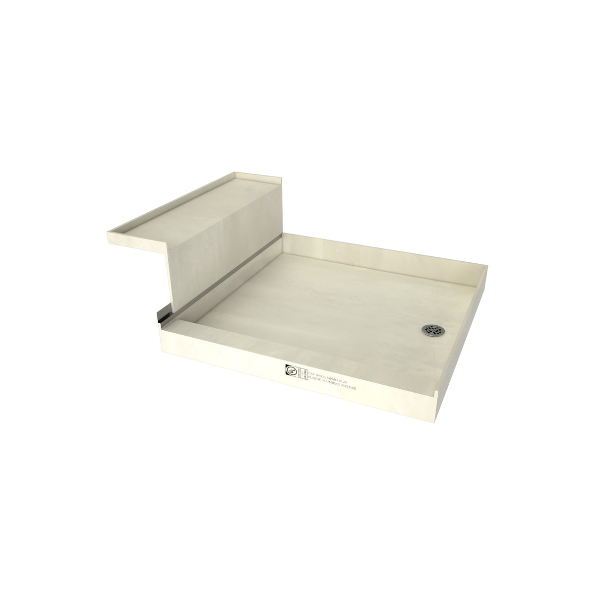 Base'N Bench® 48 In x 60 In Single Curb Shower Pan with Right Drain ...