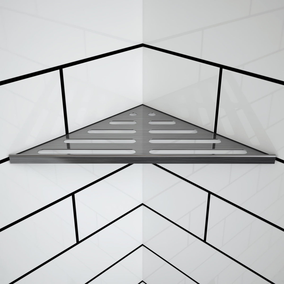 13.5 In x 9 In x 9 In Triangular Corner Shelf in Brushed Nickel — Tile Redi